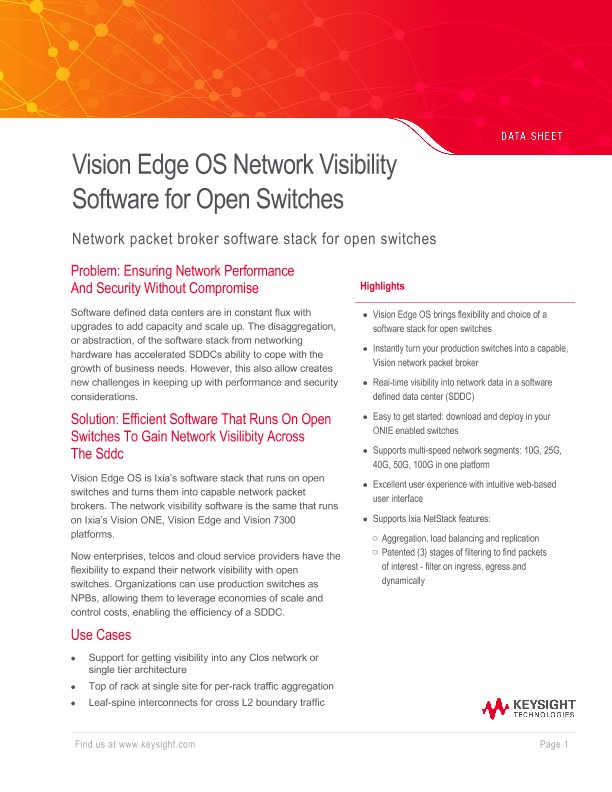 Vision Edge OS Network Visibility Software for Open Switches PDF Asset Page | Keysight